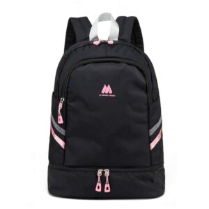 women sports backpack gym bag with shoe compartment wet pocket travel backpacks anti-theft pocket water resistant workout bag (pink&black)