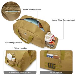 G4Free 70L Large Tactical Duffle Bag Men Sports Gym Backpack with Shoes Compartment Military MOLLE Duffel Backpack (Brown)