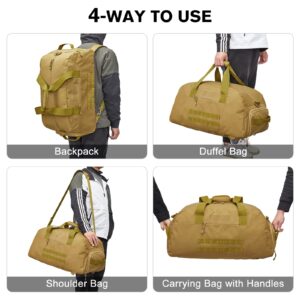 G4Free 70L Large Tactical Duffle Bag Men Sports Gym Backpack with Shoes Compartment Military MOLLE Duffel Backpack (Brown)