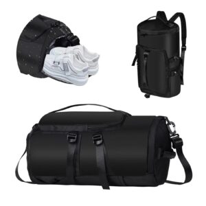 small gym bag for men and women, black gym backpack with shoe compartment, weekender backpack, workout bag for exercise, travel duffle backpack for cycling, swiming, camping