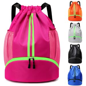 sopime drawstring backpack gym bag for women, string bags sports cinch sackpack with shoe compartment and waterproof wet pocket large gym sack for fitness swim basketball soccer beach (pink)