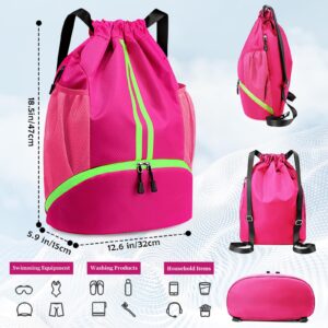 SOPIME Drawstring Backpack Gym Bag for Women, String Bags Sports Cinch Sackpack with Shoe Compartment and Waterproof Wet Pocket Large Gym Sack for Fitness Swim Basketball Soccer Beach (Pink)