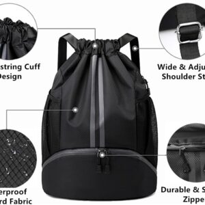 Allzbst Sports Drawstring Backpack - Water Resistant Lightweight String Gym Bag with Shoes Compartment and Wet Proof Pocket for Women Men