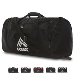 rbx duffel bag, small gym bag for women & men, travel bag with shoe compartment, nylon, black/silver, 21.0 x 10.5 x 9.5 inches, 1.0 pounds