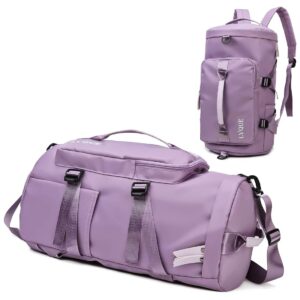 fancyfree multipurpose travel backpack, large capacity gym duffle bag, daily sport backpack tote with individual shoe pockets for men and women (purple)