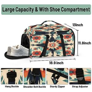 Native American Floral Pattern (01) Gym Duffle Bag for Traveling Sports Tote Gym Bag with Shoes Compartment Water-resistant Workout Bag Weekender Bag Backpack for Men Women