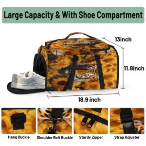 Animal Tiger in Sunflowers（02） Gym Duffle Bag for Traveling Sports Tote Gym Bag with Shoes Compartment Water-resistant Workout Bag Weekender Bag Backpack for Men Women