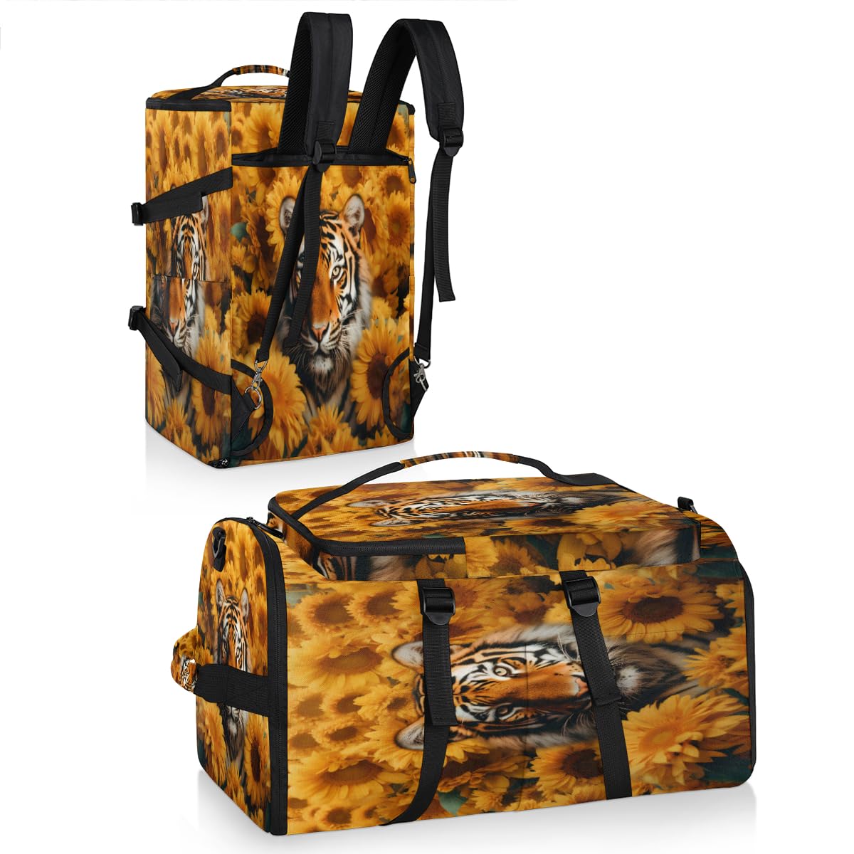 Animal Tiger in Sunflowers（02） Gym Duffle Bag for Traveling Sports Tote Gym Bag with Shoes Compartment Water-resistant Workout Bag Weekender Bag Backpack for Men Women