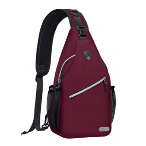 mosiso sling backpack, multipurpose crossbody shoulder bag travel hiking daypack, wine red, medium