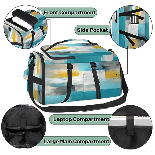 Yellow Light Blue Abstract Oil Painting (04) Gym Duffle Bag for Traveling Sports Tote Gym Bag with Shoes Compartment Water-resistant Workout Bag Weekender Bag Backpack for Men Women