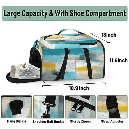 Yellow Light Blue Abstract Oil Painting (04) Gym Duffle Bag for Traveling Sports Tote Gym Bag with Shoes Compartment Water-resistant Workout Bag Weekender Bag Backpack for Men Women