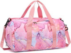 weekender duffel sport gym bag women girls travel duffle bags with shoe compartment wet pocket (marble pink)