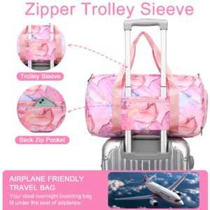 Weekender Duffel Sport Gym Bag Women Girls Travel duffle Bags with Shoe Compartment Wet Pocket (Marble Pink)