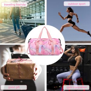 Weekender Duffel Sport Gym Bag Women Girls Travel duffle Bags with Shoe Compartment Wet Pocket (Marble Pink)