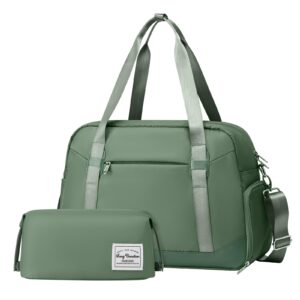 long vacation women's travel duffel bag with toiletry bag, sports gym bag weekendeer carry-on tote with shoe compartment and wet pocket, yoga bag fit 15.6inch laptop (olive green, 18-inch)