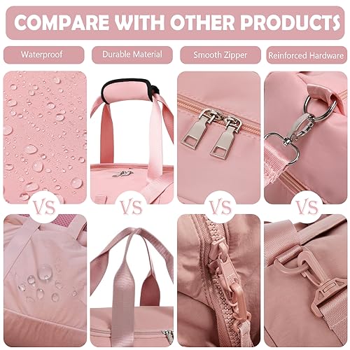 MYHOZEE Travel Duffle Bag for Women, Weekender Overnight Bags Sports Yoga Gym Bag Dry Wet Separated With Shoe Compartment, Waterproof Handbag for Swimming Travel Hospital Pink