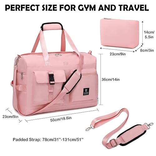 MYHOZEE Travel Duffle Bag for Women, Weekender Overnight Bags Sports Yoga Gym Bag Dry Wet Separated With Shoe Compartment, Waterproof Handbag for Swimming Travel Hospital Pink