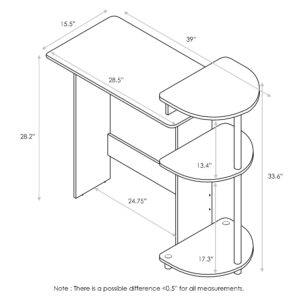 Furinno Compact Computer Desk with Shelves, Round Side, Dark Walnut