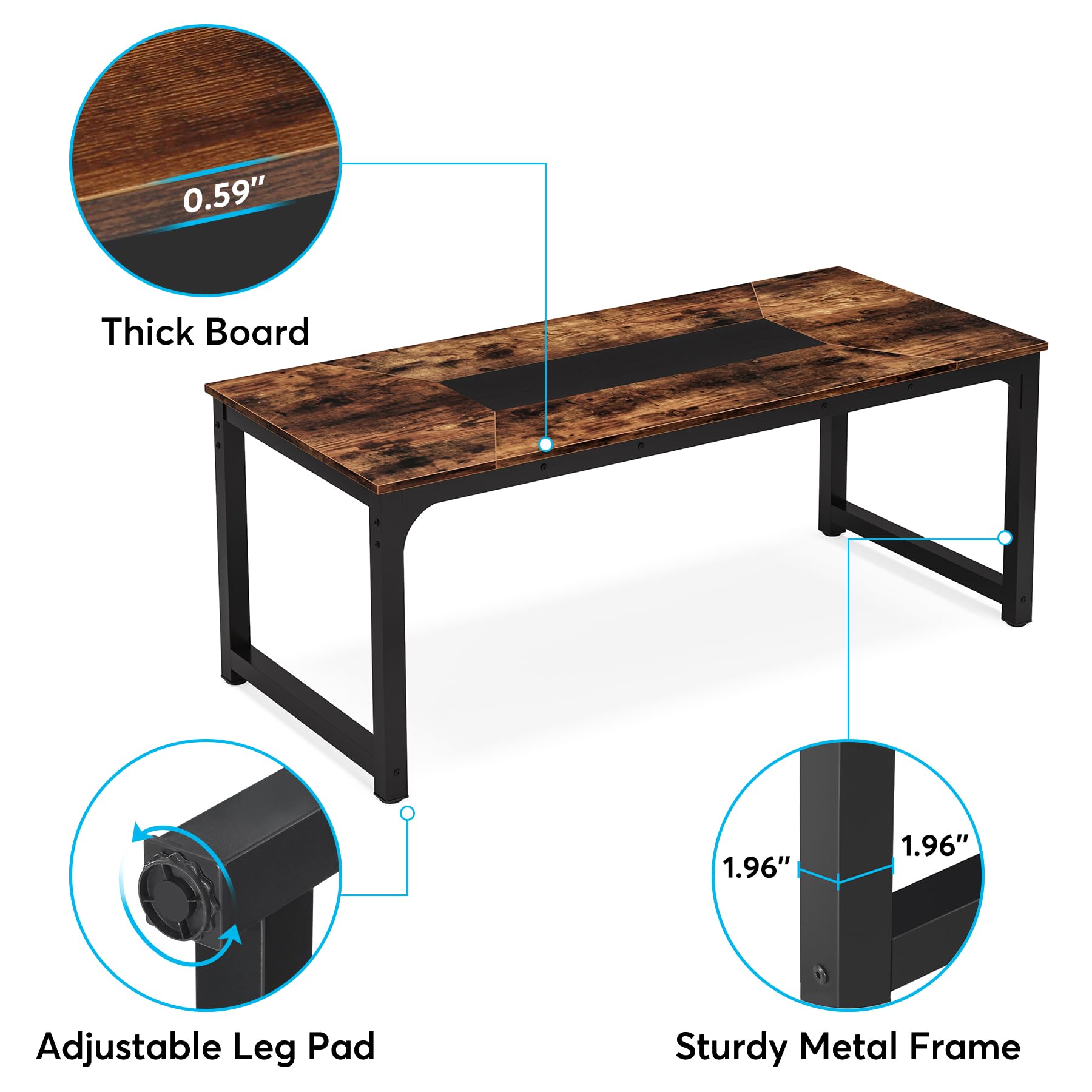 LITTLE TREE 70.9 Inch X Large Executive Office Computer Desk, Brown