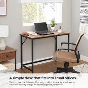 VASAGLE Computer Desk, Gaming Desk, Home Office Desk, for Small Spaces, 19.7 x 39.4 x 29.5 Inches, Industrial Style, Metal Frame, Hazelnut Brown and Black ULWD041B03V1