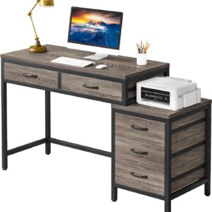 Tribesigns Computer Desk with 5 Drawers, Home Office Desks with Reversible Drawer Cabinet Printer Stand, Industrial PC Desk with Storage, Grey Study Writing Table Workstation for Small Spaces