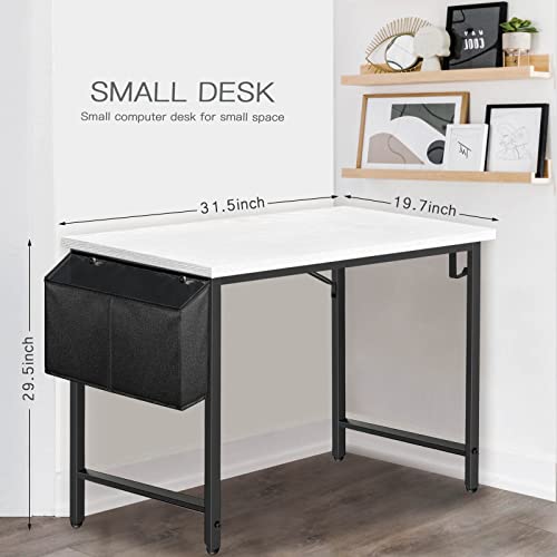 DLisiting Small Computer Desk for Bedroom White Modern Writing Table for Small Spaces Kids Teens Student Study Work PC Desk 31 Inch