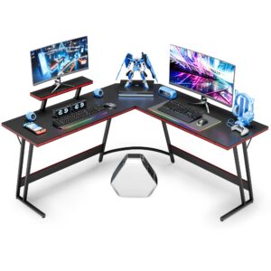 jummico l shaped gaming desk, 51 inch pc corner table, computer corner desk with monitor stand for home office sturdy writing workstation (large, black)