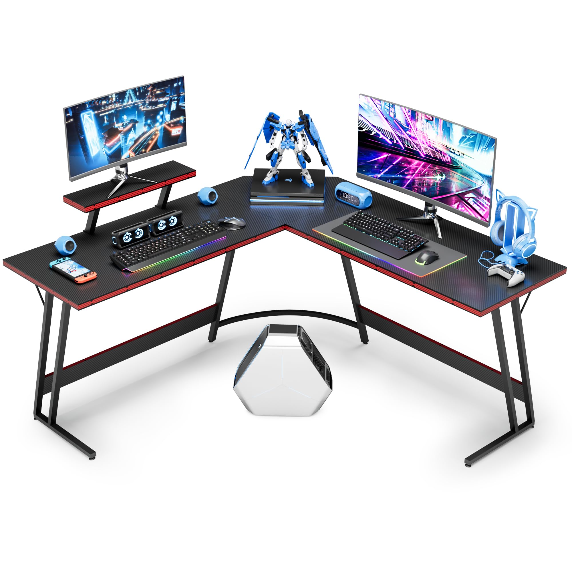 JUMMICO L Shaped Gaming Desk, 51 Inch Pc Corner Table, Computer Corner Desk with Monitor Stand for Home Office Sturdy Writing Workstation (Large, Black)