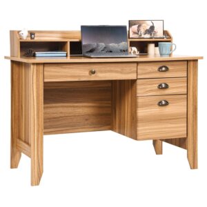 catrimown computer desk with drawers and hutch, farmhouse home office desk writing table wood executive desk student desk with file drawer for small space, bedroom, rustic oak