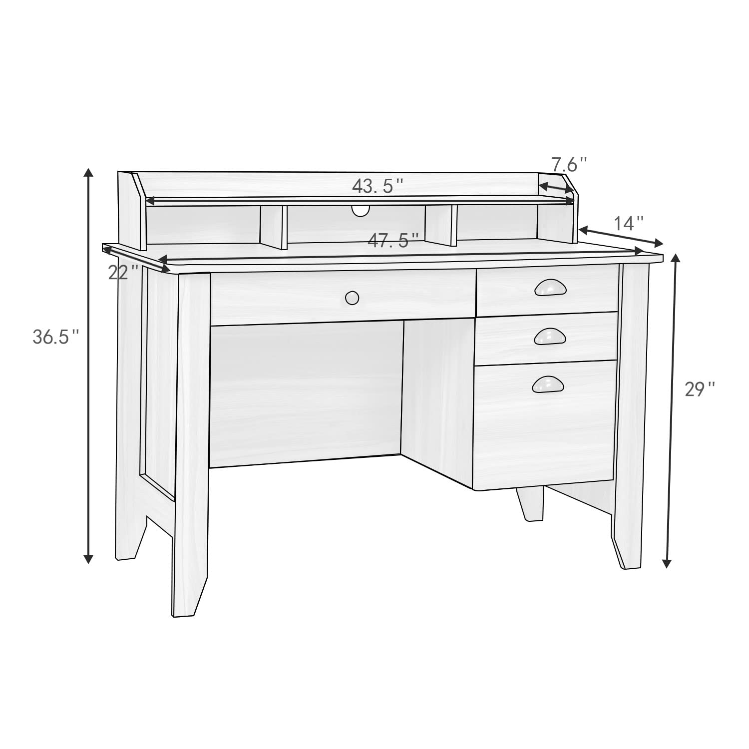 Catrimown Computer Desk with Drawers and Hutch, Farmhouse Home Office Desk Writing Table Wood Executive Desk Student Desk with File Drawer for Small Space, Bedroom, Rustic Oak