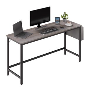 shintenchi 63 inch computer desk with storage bag, study workstation modern simple design for home office, student writing desk, office working desk, gray