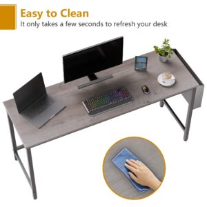 Shintenchi 63 inch Computer Desk with Storage Bag, Study Workstation Modern Simple Design for Home Office, Student Writing Desk, Office Working Desk, Gray