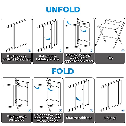 GreenForest Folding Desk No Assembly Required Small Size, 2-Tier Foldable Computer Desk with Shelf for Home Office, Space Saving Portable Laptop Study Foldable Table for Small Spaces, Black