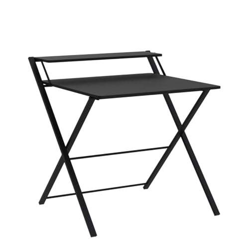 GreenForest Folding Desk No Assembly Required Small Size, 2-Tier Foldable Computer Desk with Shelf for Home Office, Space Saving Portable Laptop Study Foldable Table for Small Spaces, Black