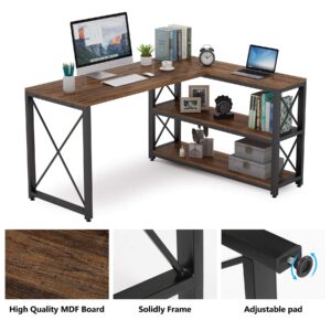 Tribesigns Reversible Industrial L-Shaped Desk with Storage Shelves, Corner Computer Desk PC Laptop Study Table Workstation for Home Office Small Space (Brown, 53")