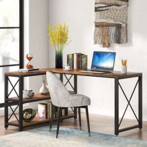 Tribesigns Reversible Industrial L-Shaped Desk with Storage Shelves, Corner Computer Desk PC Laptop Study Table Workstation for Home Office Small Space (Brown, 53")