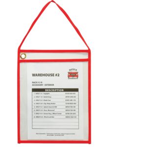 c-line shop ticket holders with hanging straps, stitched, red, both sides clear, 9" x 12", box of 15 (41924)