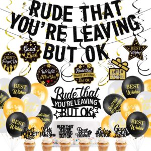 rude that you're leaving but ok banner cake toppers balloons hanging swirls, black coworker leaving decorations, rdtz office coworker goodbye party going away farewell leaving job party decorations