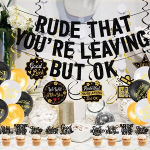 Rude That You're Leaving But OK Banner Cake Toppers Balloons Hanging Swirls, Black Coworker Leaving Decorations, RDTZ Office Coworker Goodbye Party Going Away Farewell Leaving Job Party Decorations