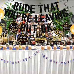 Rude That You're Leaving But OK Banner Cake Toppers Balloons Hanging Swirls, Black Coworker Leaving Decorations, RDTZ Office Coworker Goodbye Party Going Away Farewell Leaving Job Party Decorations