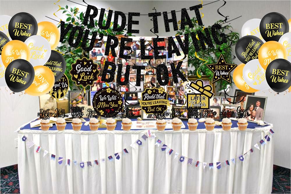 Rude That You're Leaving But OK Banner Cake Toppers Balloons Hanging Swirls, Black Coworker Leaving Decorations, RDTZ Office Coworker Goodbye Party Going Away Farewell Leaving Job Party Decorations