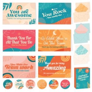 decorably employee cards with envelopes & stickers - 24 pack employee appreciation cards with envelopes & stickers, blank appreciation cards for coworkers, 6x4in employee thank you cards