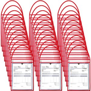 50 pack job ticket holders work order holder pockets for 9 x 12 inch hanging sleeve plastic shop ticket holders with strap, both sides clear(red)