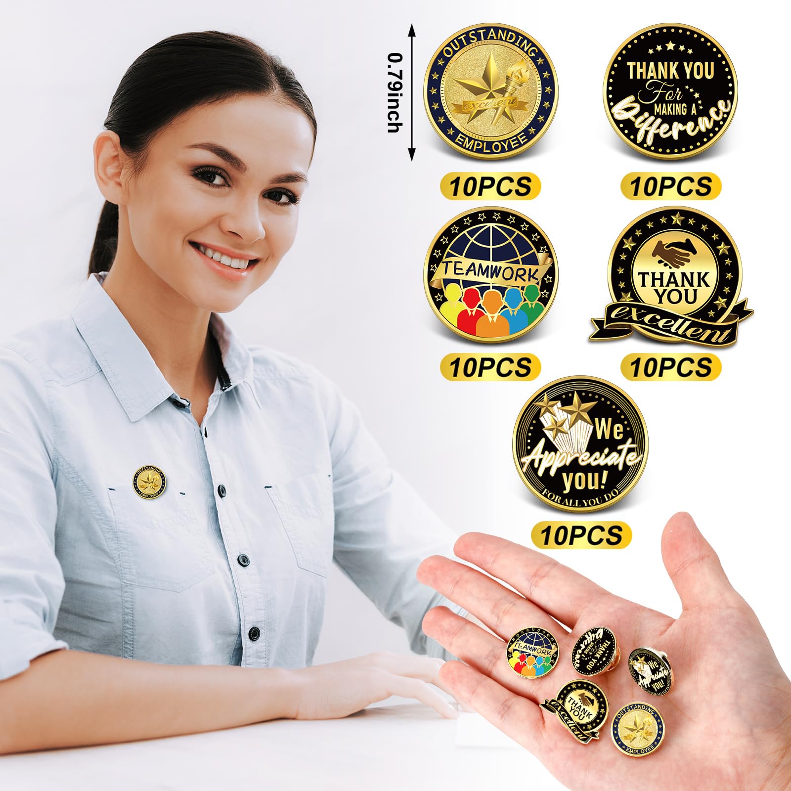 Lyrow 50 Pcs Outstanding Employee of The Month Lapel Pin Excellence Plated Enamel Reward Pin Team Gifts for Employees (Multicolor)