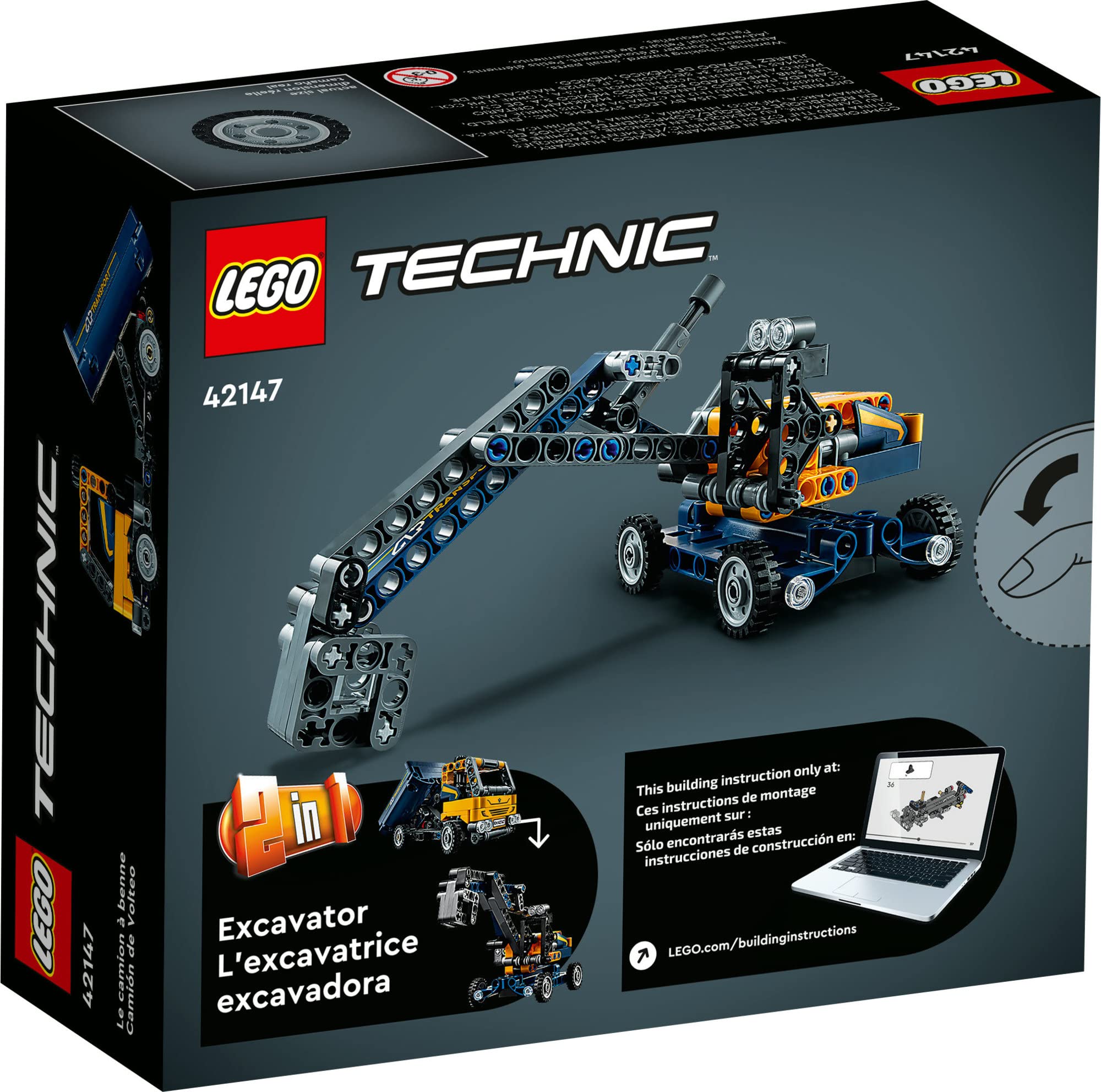 LEGO Technic Dump Truck 2 in 1 Building Set, Engineering Toy for Back to School, Buildable Construction Vehicle or Excavator Digger Model, Back to School Gift for Kids Ages 7 and Up, 42147