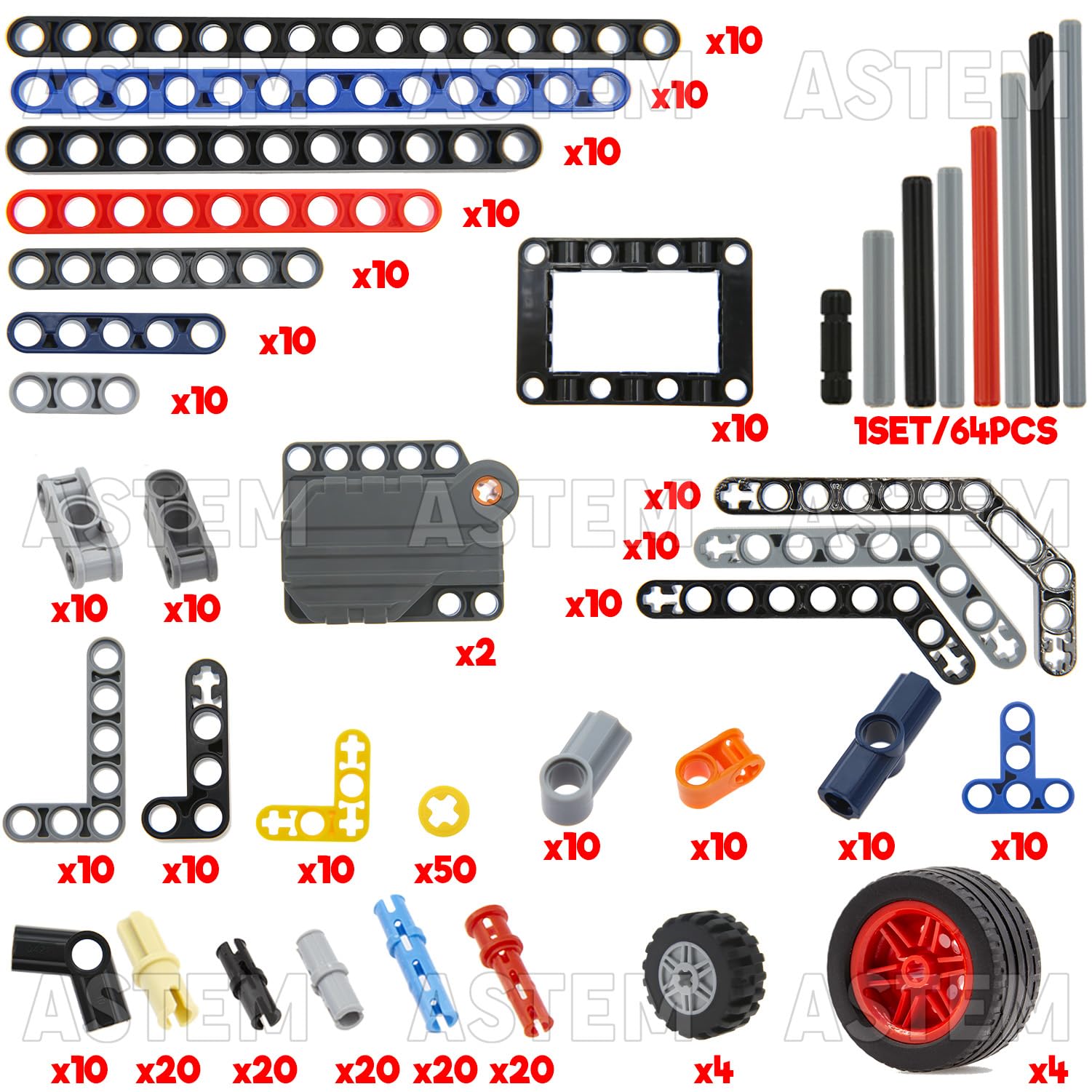 ASTEM Technic Parts Group EV3 Replacement Building Block Parts Regular-sized mechanical parts include Brick,Bush,Technic Pin.