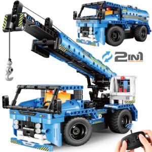 dolive remote control building toys for 7-9 year old boys, 2-in-1 technic vehicle building kits for kids 8-12, construction erector set crane truck build model for boys girls