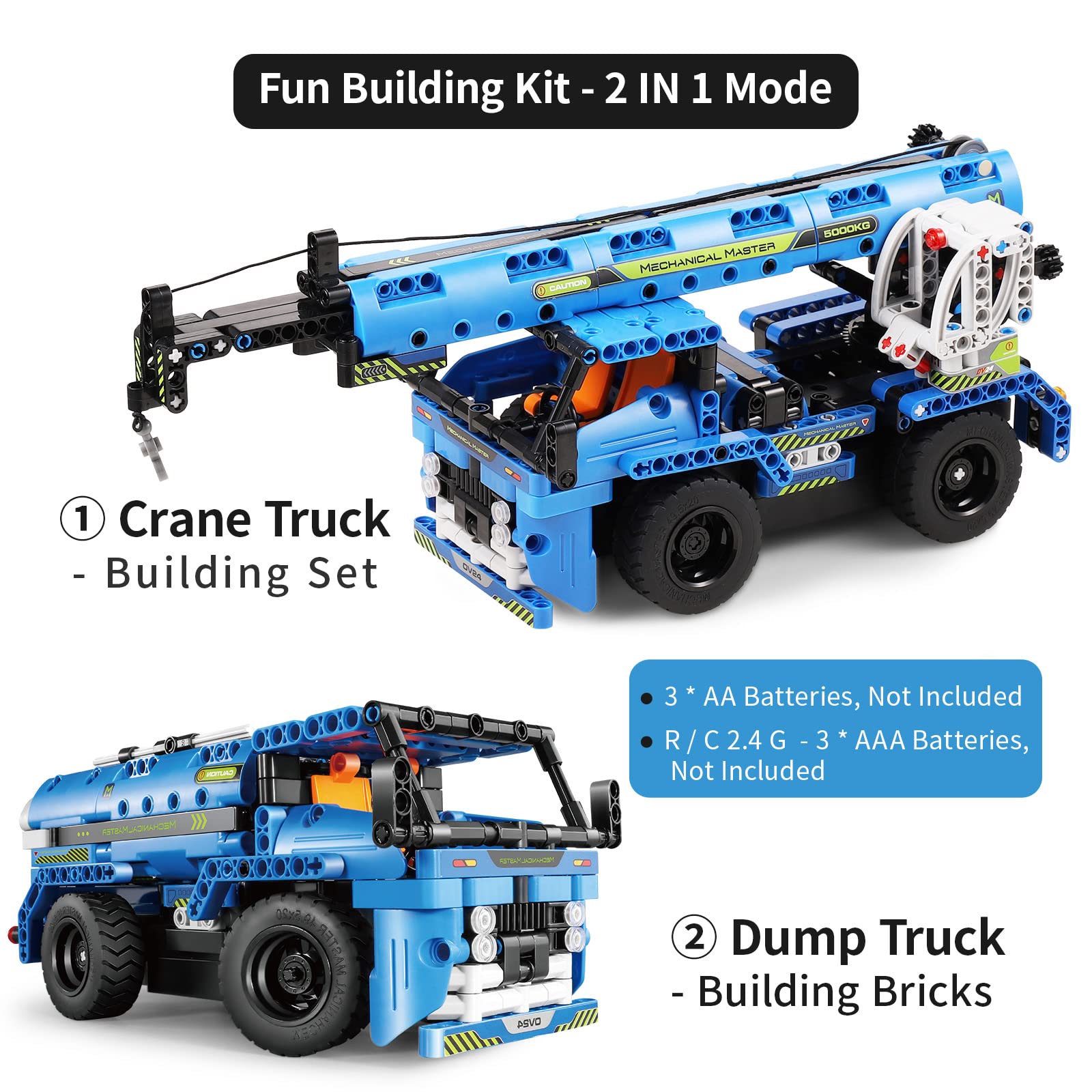 DOLIVE Remote Control Building Toys for 7-9 Year Old Boys, 2-in-1 Technic Vehicle Building Kits for Kids 8-12, Construction Erector Set Crane Truck Build Model for Boys Girls