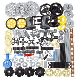 habow 116pcs technic-parts gears-axle-pin-connector compatible with lego-technic, wheels link chain gear rack steering wheel technic bush hook tow ball string reel differential. moc building-blocks.