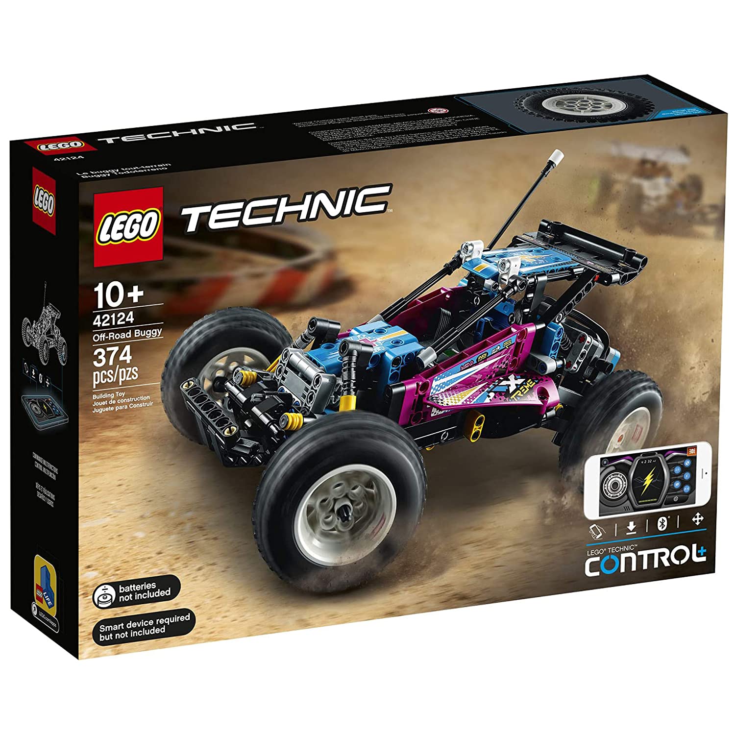 LEGO Technic Off-Road Buggy 42124 Model Building Kit; App-Controlled Retro RC Buggy Toy for Kids, New 2021 (374 Pieces)